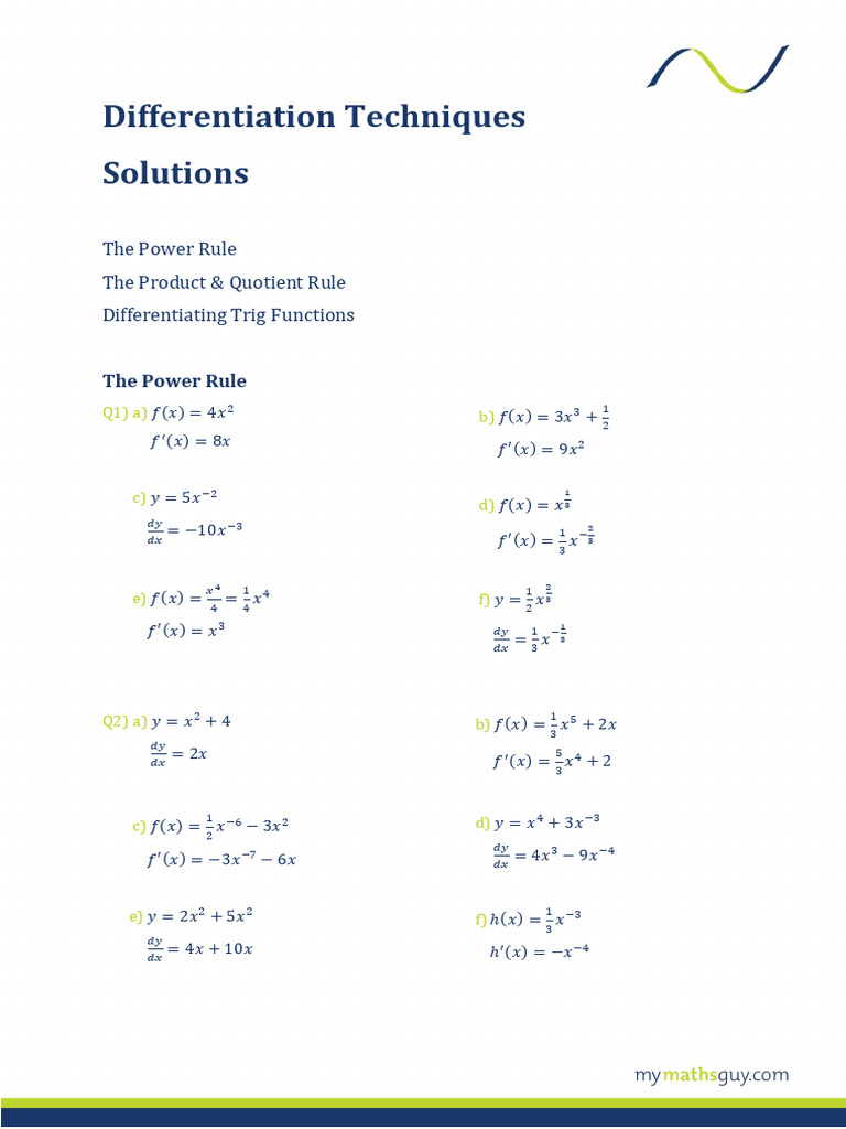 Calculus 1 Differentiation Techniques Solutions | PDF | Mathematical ...