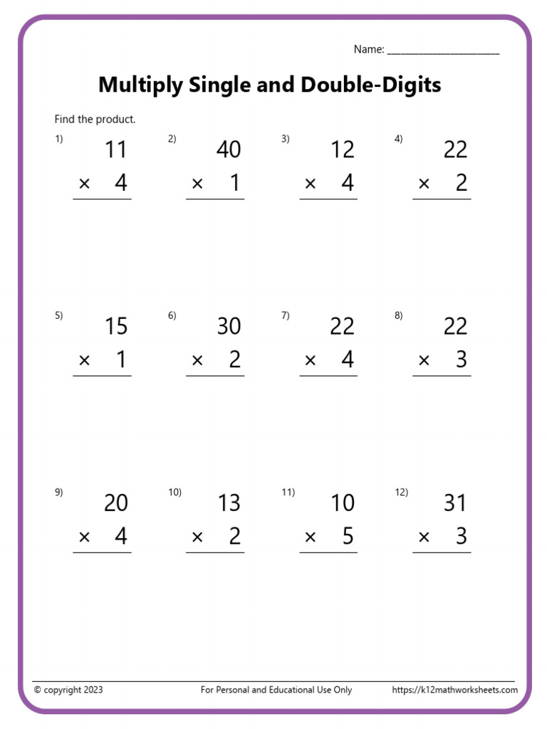 Multiply Single and Double Digits No Regrouping 12 Problems 1 | PDF