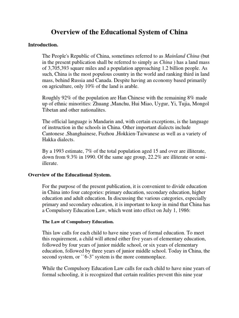 Overview of The Educational System of China | PDF | Middle Schools ...