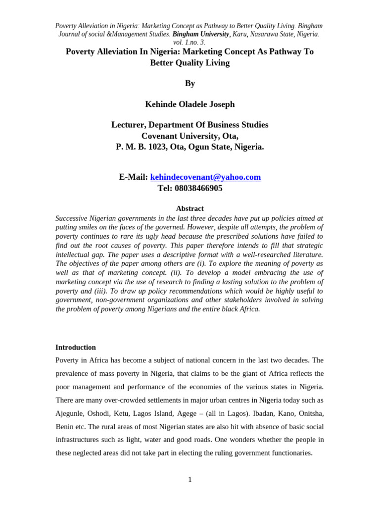 Poverty Alleviation in Nigeria | PDF | Poverty | Poverty & Homelessness