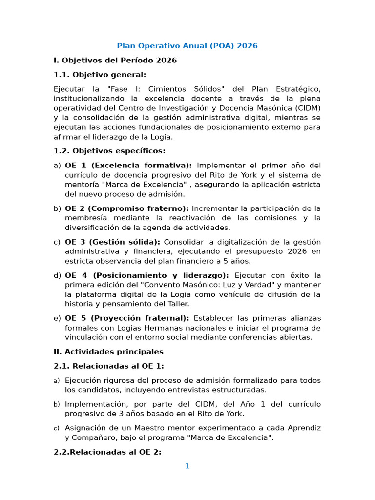 Plan Operativo Anual-2026 | PDF | Indicador de rendimiento | Presupuesto