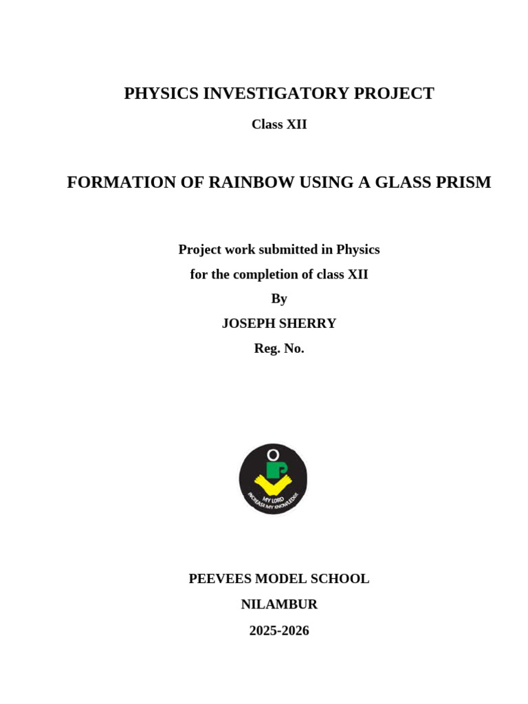 Physics Investigatory Project | PDF | Refraction | Rainbow