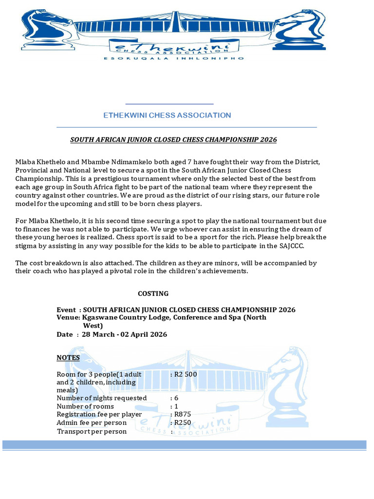 SAJCCC Sponsorship Request Letter For Mlaba K and Mbambe N | PDF