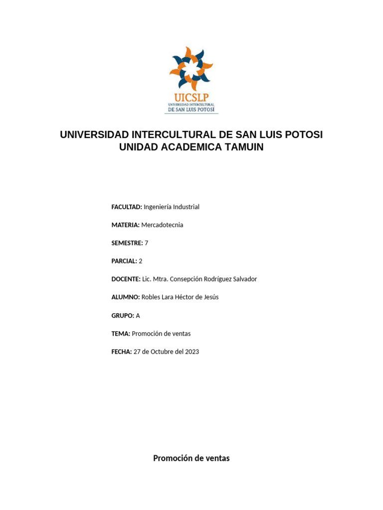 Robles Lara Hector de Jesus Promoción de Ventas | PDF | Producto ...
