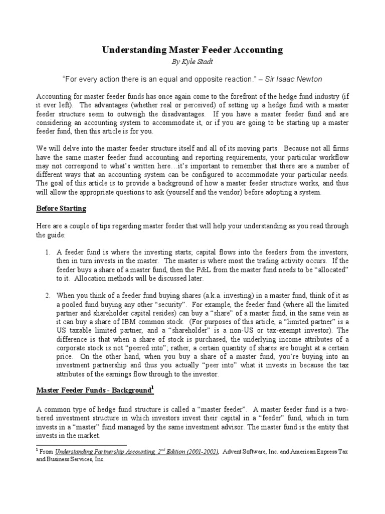 Master Feeder Fund Accounting Guide | PDF | Investing | Investor
