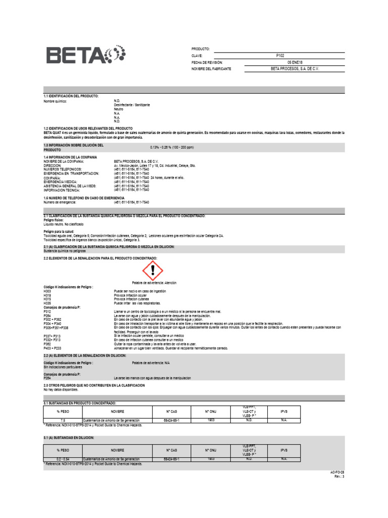 Msds Beta Quat 4 | PDF