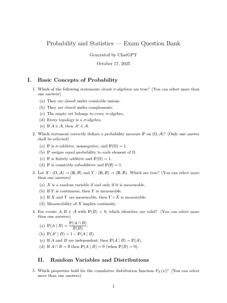 Prob Stat Questions Refined | PDF | Bias Of An Estimator | Estimator