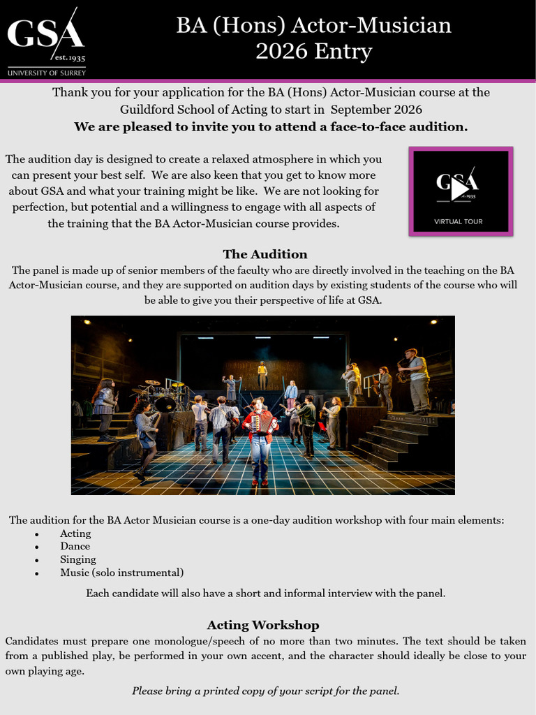 BA Actor-Musician Audition Details 2026 | PDF | Audition | Music ...
