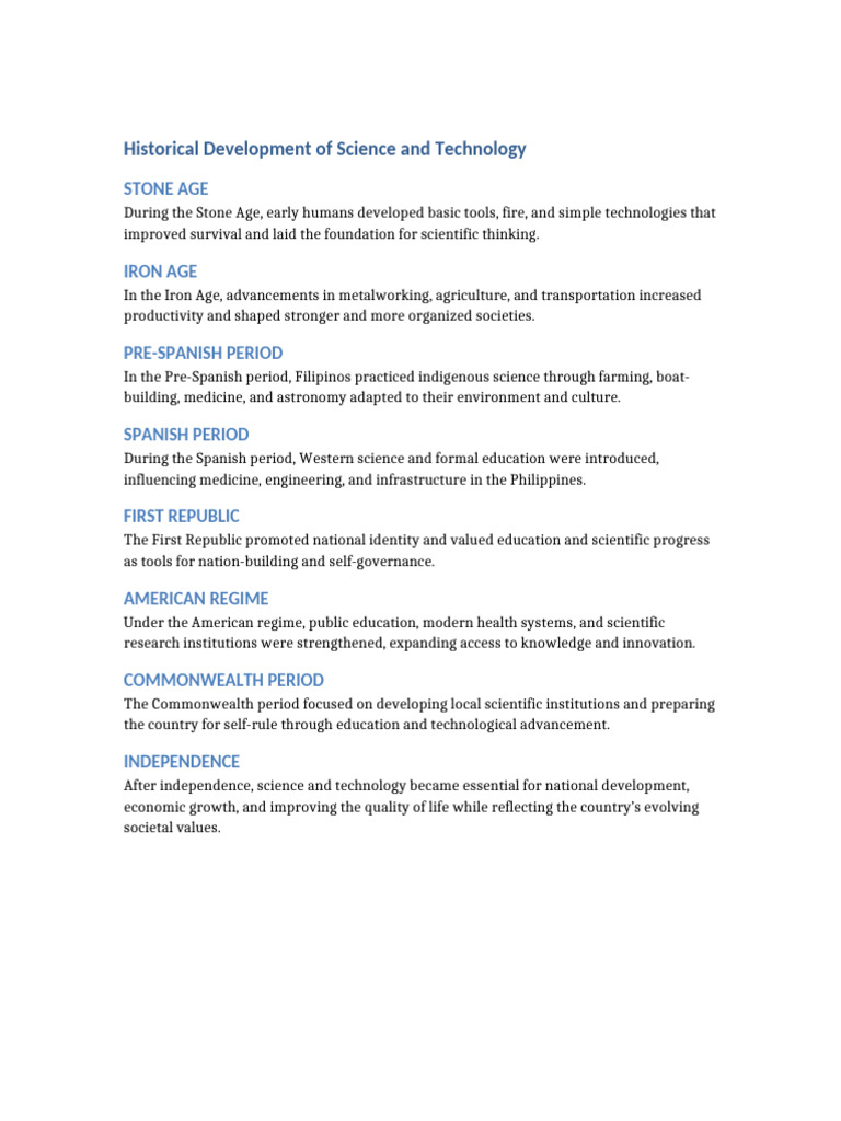 Historical Development of Science and Technology | PDF