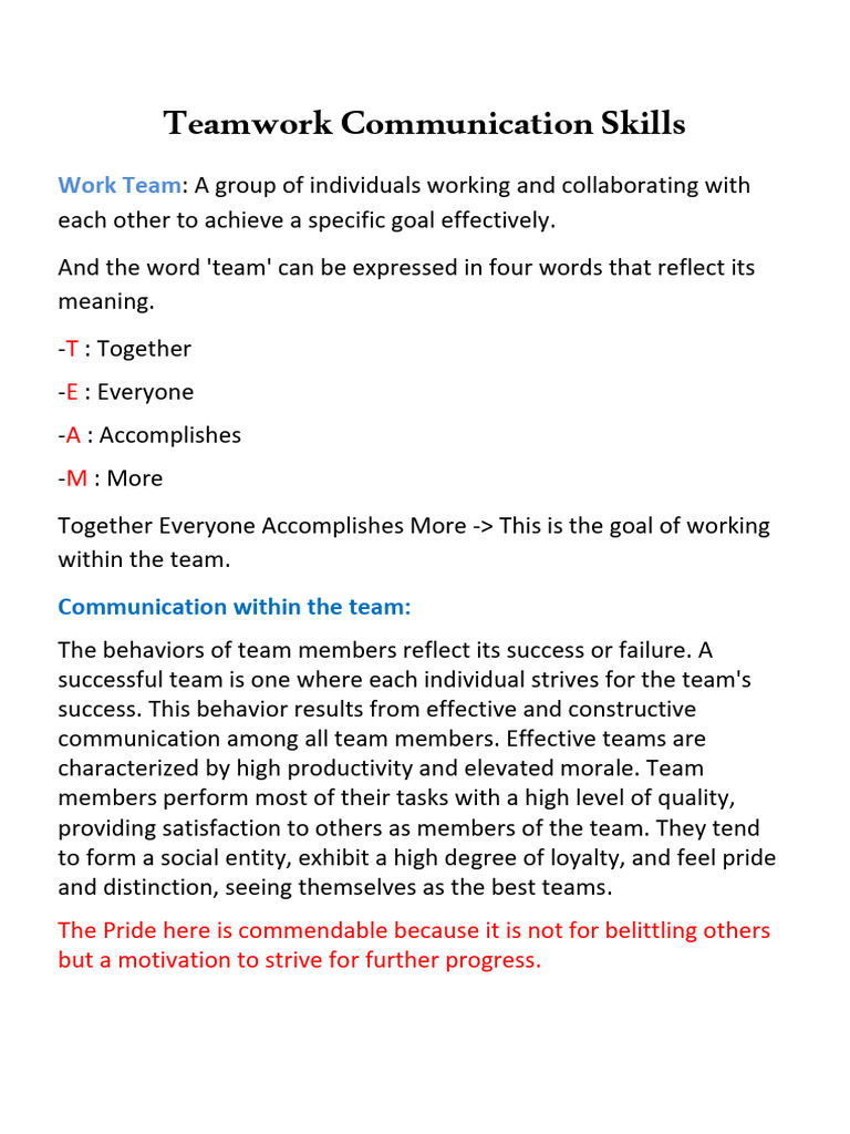 Teamwork Communication Skills | PDF | Goal | Motivational