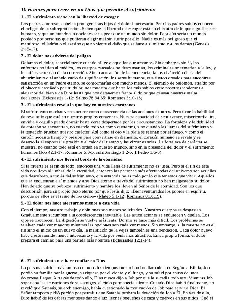 10 Razones para Creer en Un Dios Que Permite El Sufrimiento | PDF