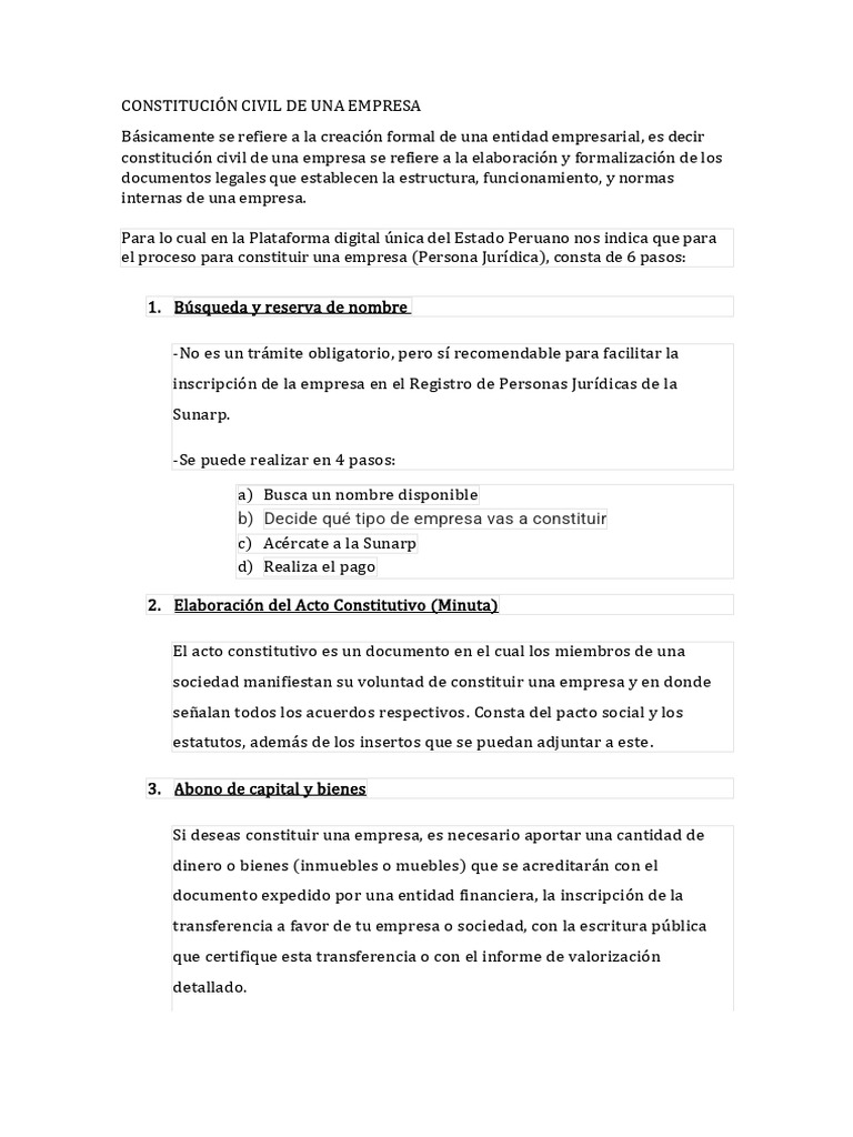 Constitución Civil de Una Empresaaa | PDF