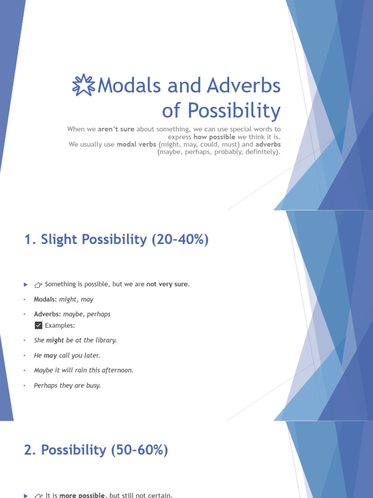 ?modals and Adverbs of Possibility | PDF