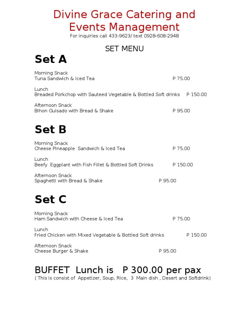 Set A: Divine Grace Catering and Events Management | PDF