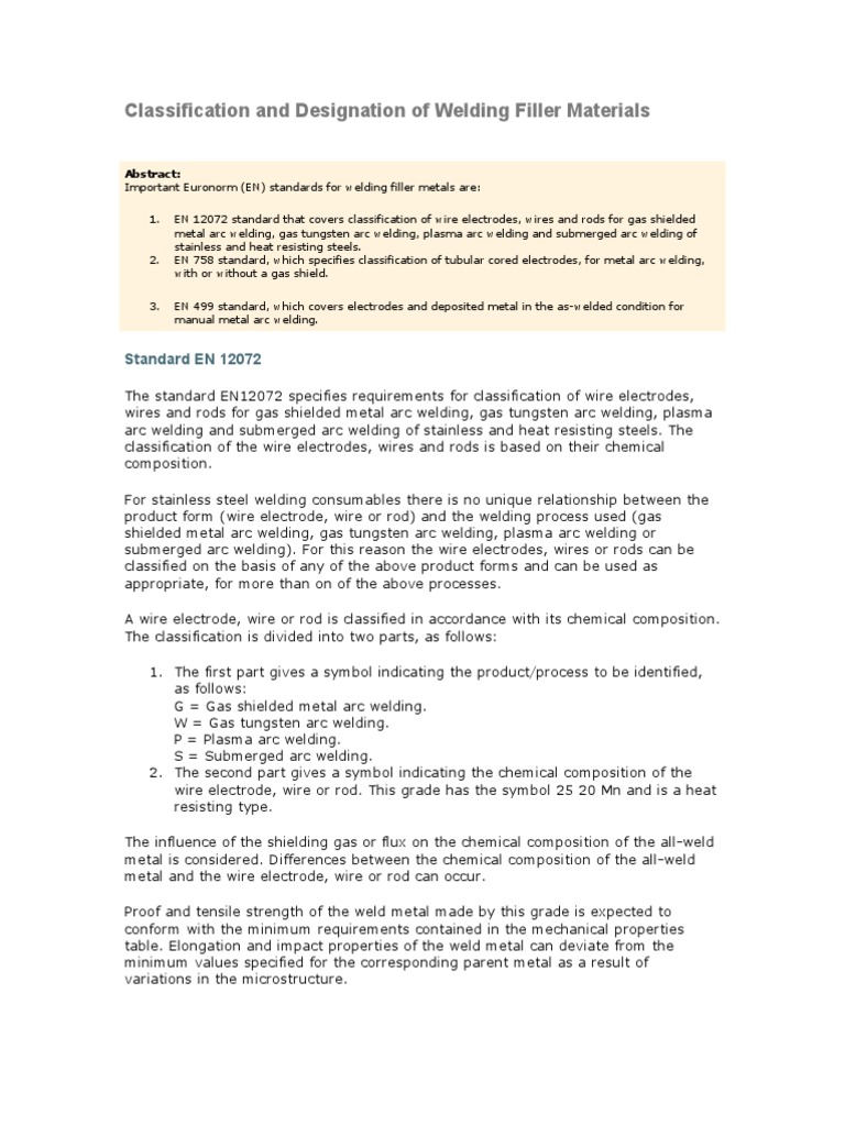 Classification and Designation of Welding Filler Materials | PDF ...