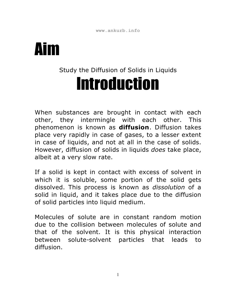 Chemistry Project - Diffusion | PDF | Diffusion | Solution