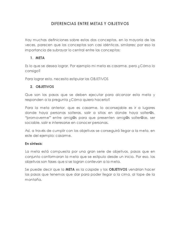 Diferencias Entre Metas y Objetivos | PDF | Science | Ciencia y Tecnología
