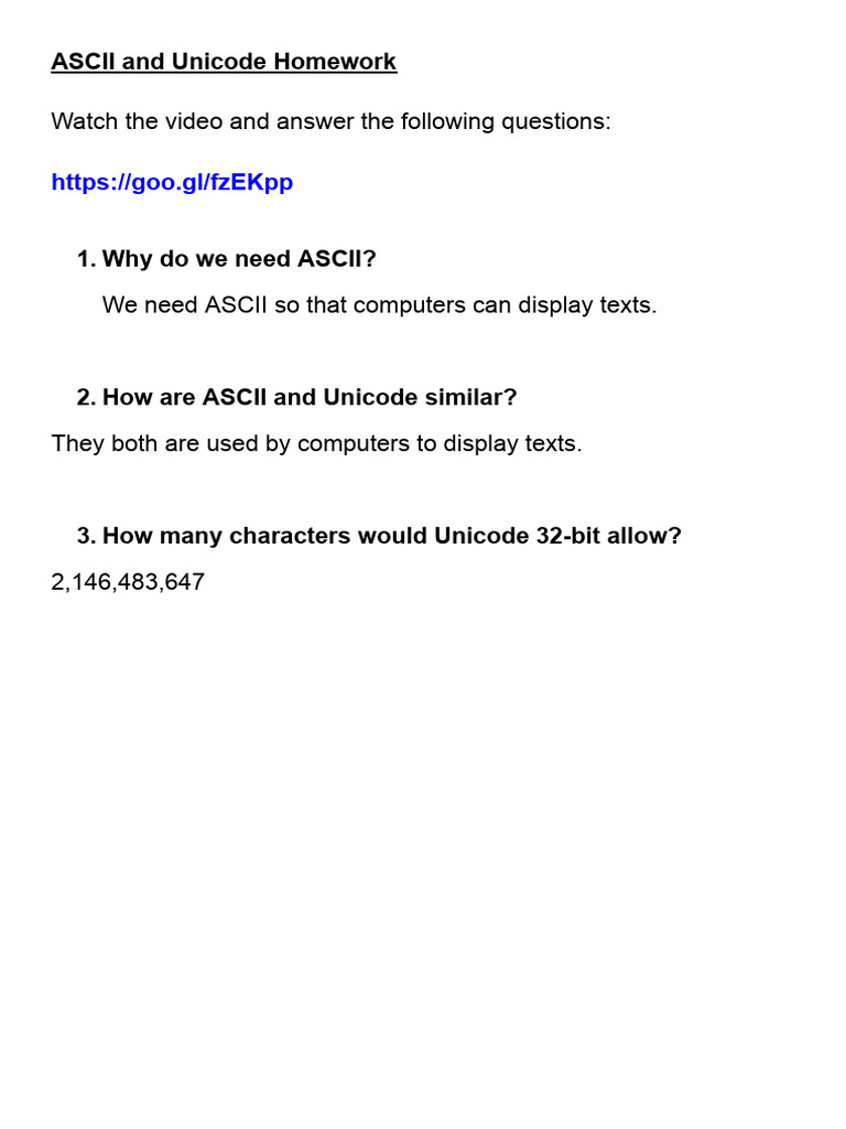 ASCII and Unicode Homework | PDF