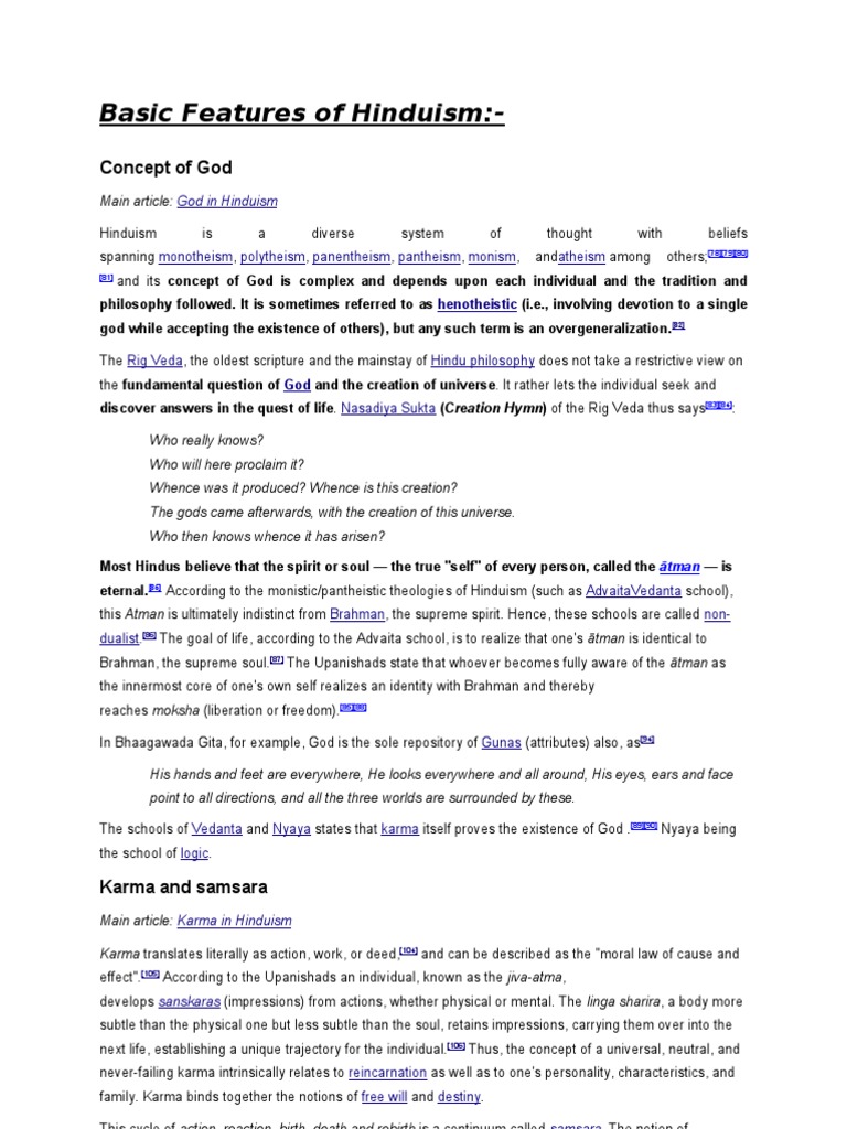 Basic Features of Hinduism | PDF | Ātman (Hinduism) | Moksha