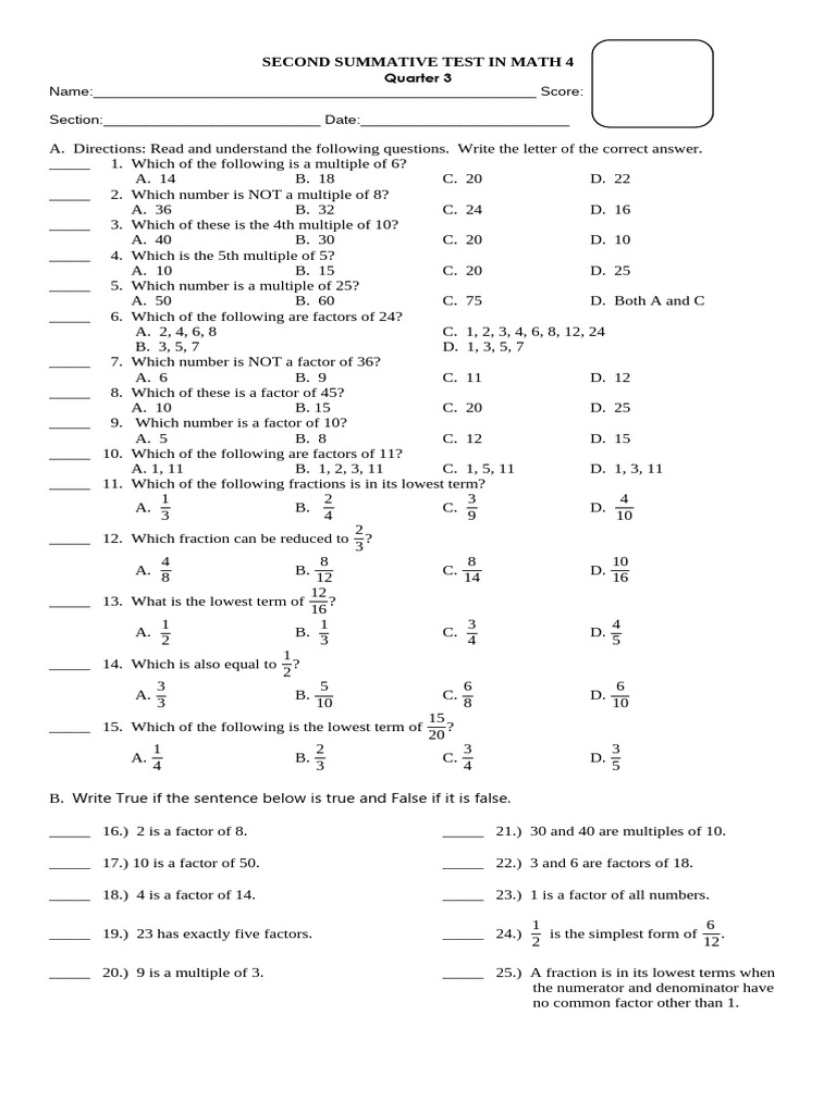 q3 - Math 4 - Summative Test No.2 For Printing | PDF | Chess Theory | Chess