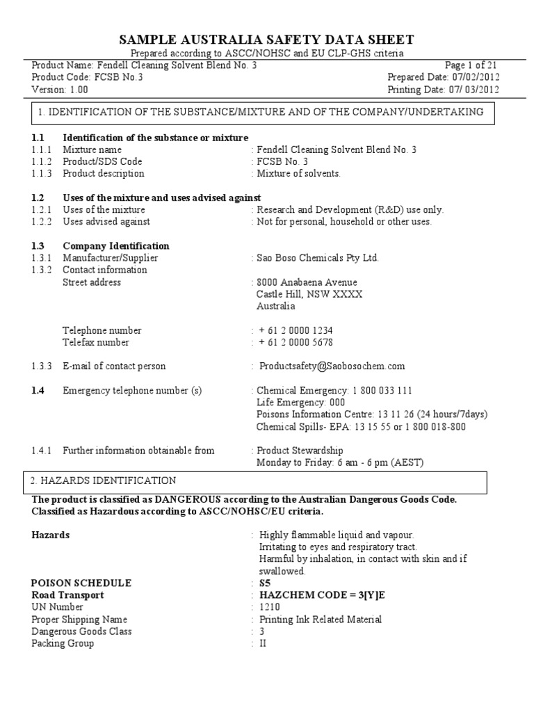 Amet, TM Sample Australia Nohsc Ghs CLP Sds | PDF | Dangerous Goods ...