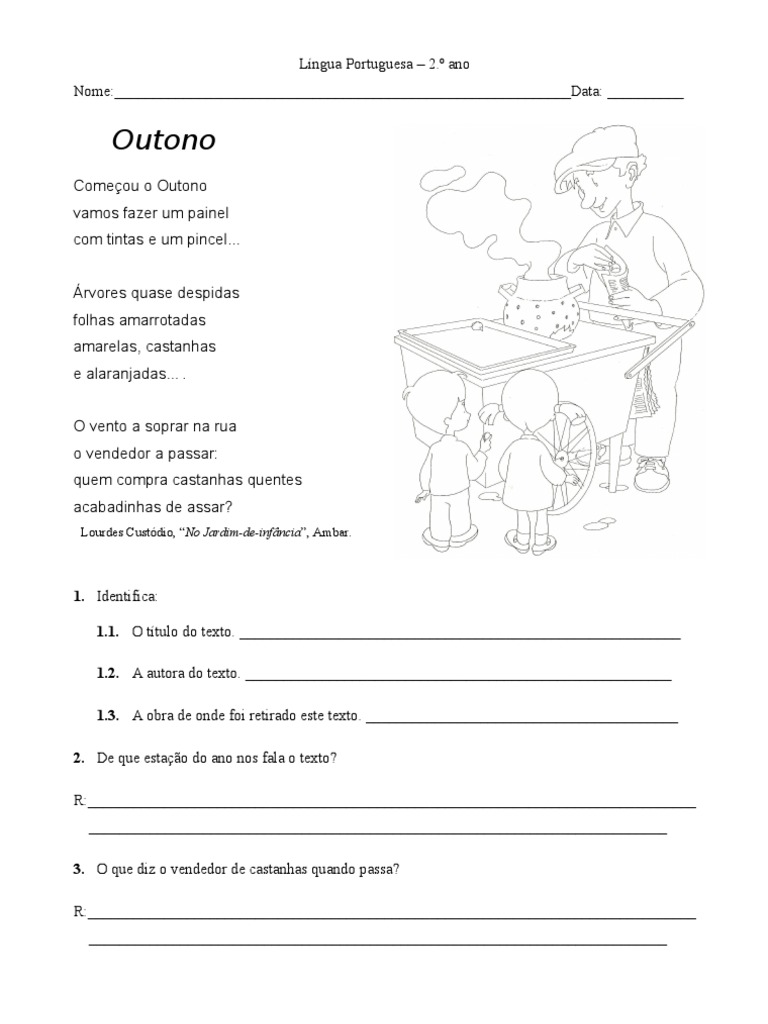 Outono - Ficha de Língua Portuguesa - 2.º ano