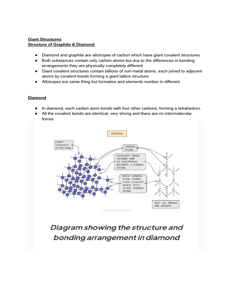 Giant Molecular Structures - IGCSE - Revision Notes | PDF | Carbon ...