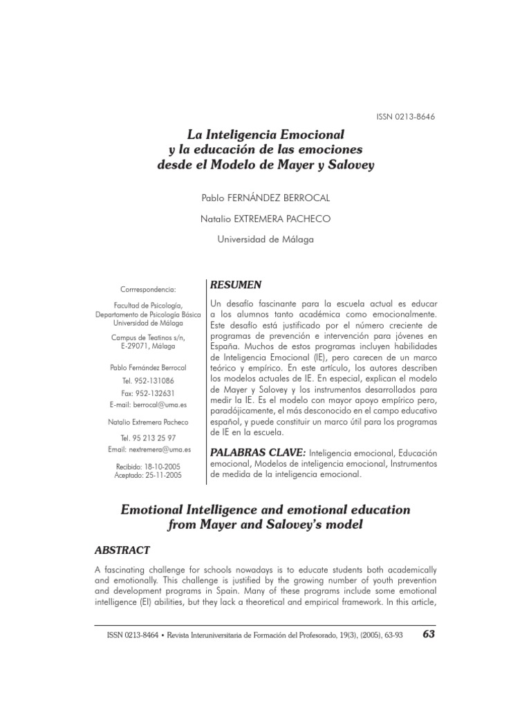 La Educación De Las Emociones Desde El Modelo De Mayer Y Salovey 2005