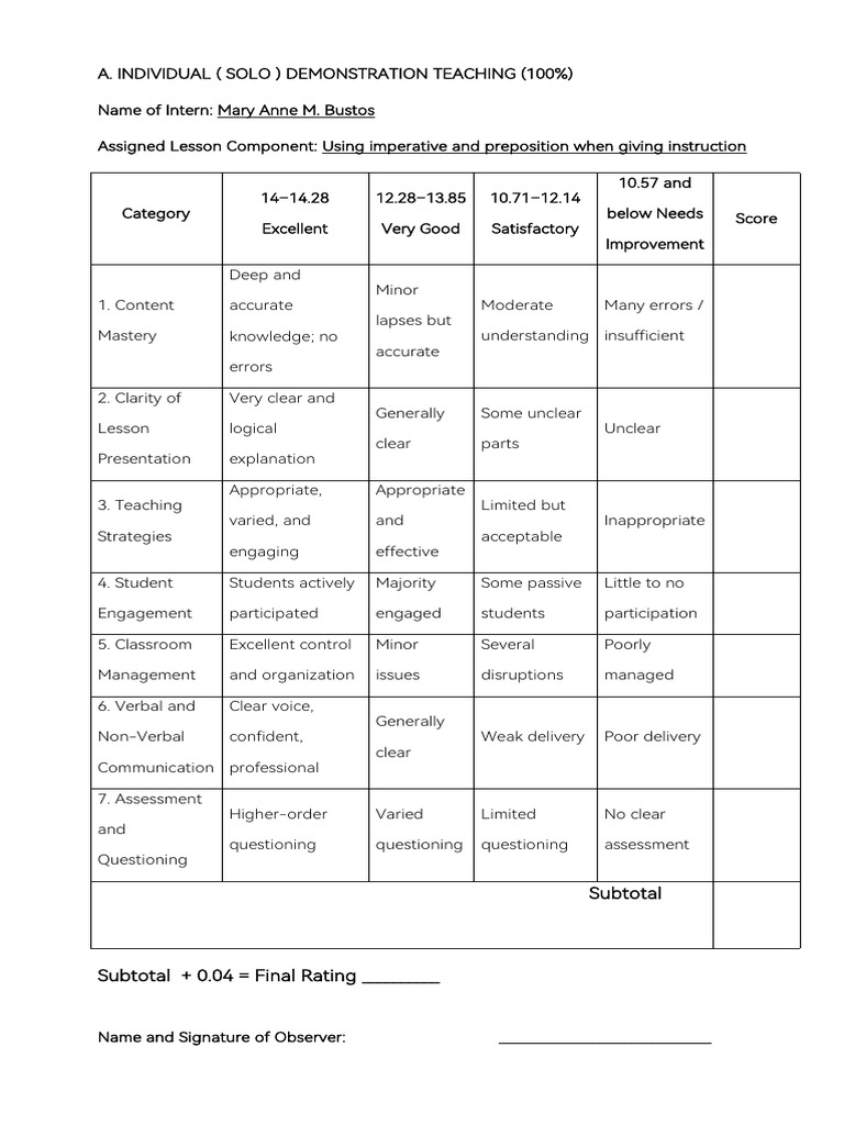 Demo Teaching Evaluation Form | PDF | Communication | Human Communication