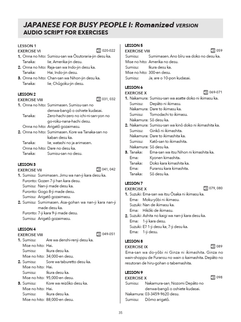 JBP1 - Audio Script For Exercises - Romanized Ver | PDF
