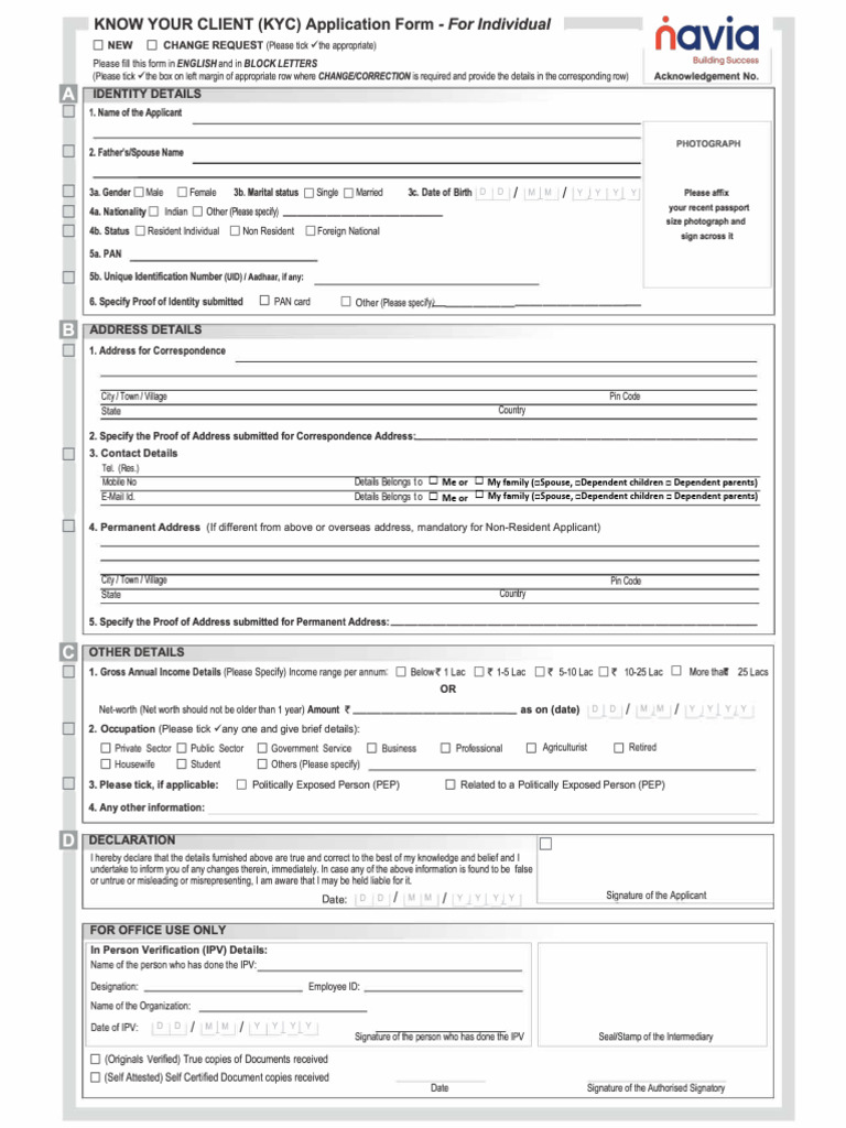 KYC Form Resident Individual | PDF | Identity Document | Notary Public
