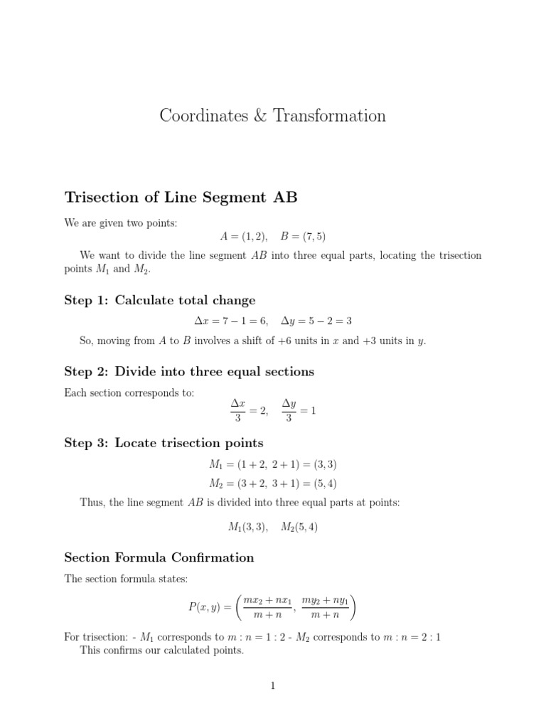 Coordinates & Transformation: Trisection of Line Segment AB | PDF