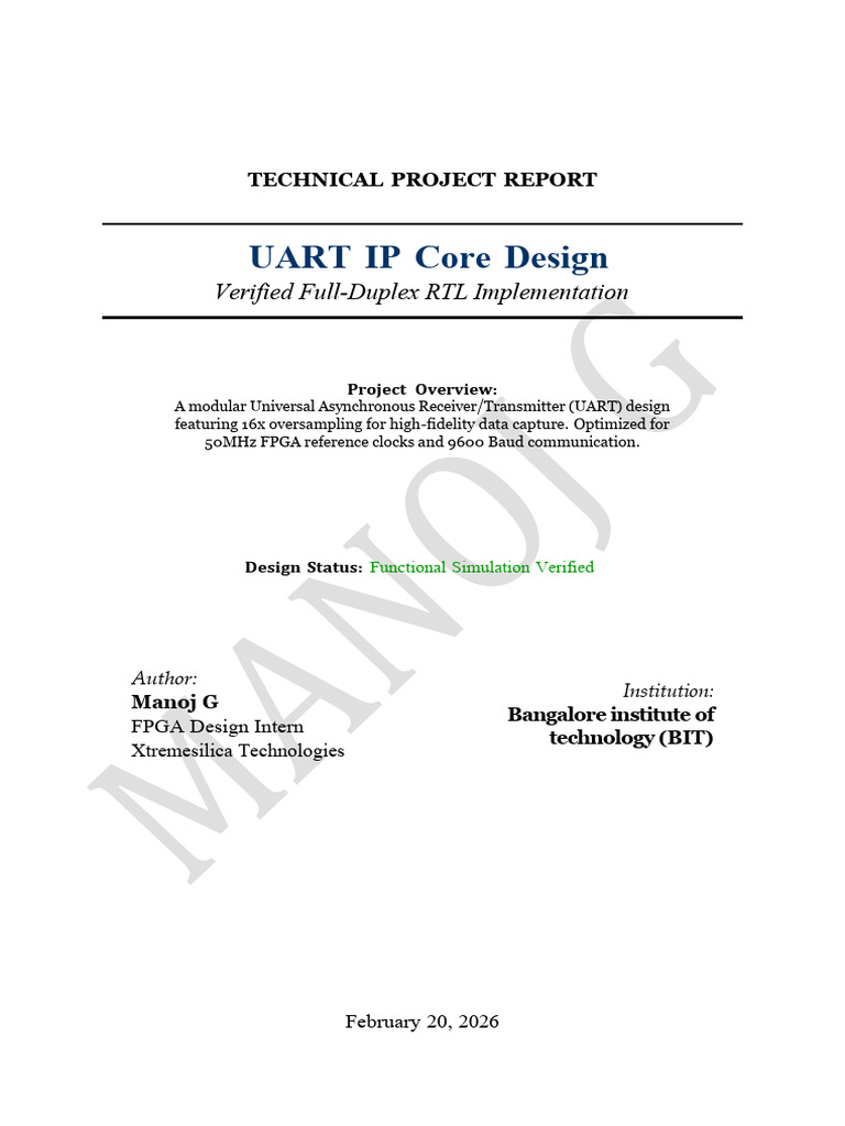 UART IP Core Design Verified Full-Duplex RTL Implementation | PDF