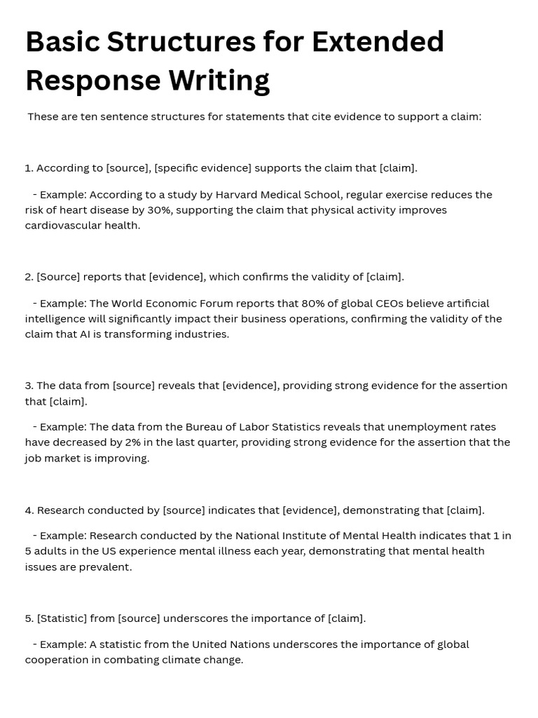 Basic Structures For Extended Response Writing | PDF | Cardiovascular ...