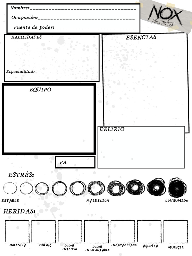 Nox Maledictus - 2E Hoja de Personaje (Rellenable) | PDF