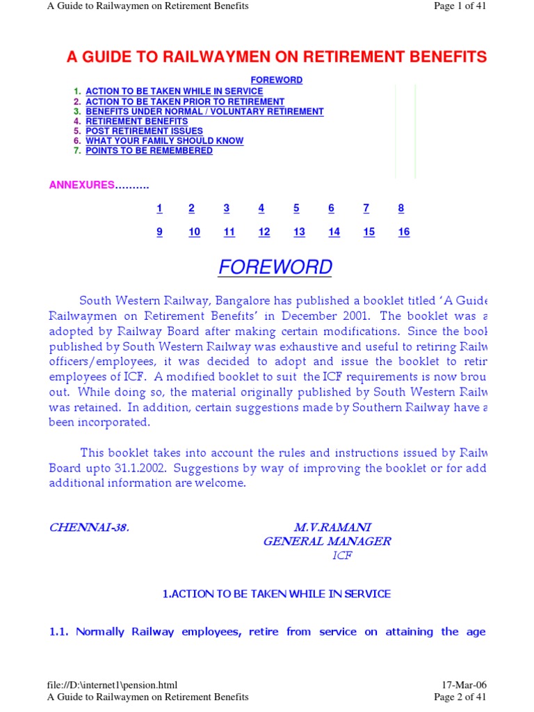 Railway Employee Retirement Benefits Guide | PDF | Pension | Retirement