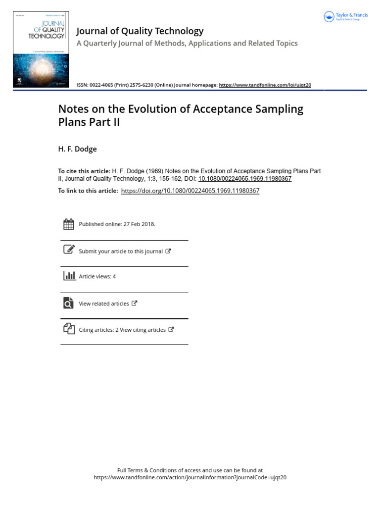 Notes On The Evolution of Acceptance Sampling Plans Part II: Journal of ...