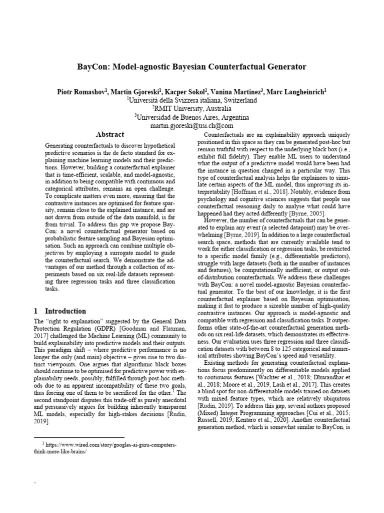 BayCon - Model-Agnostic Bayesian Counterfactual Generator | PDF ...