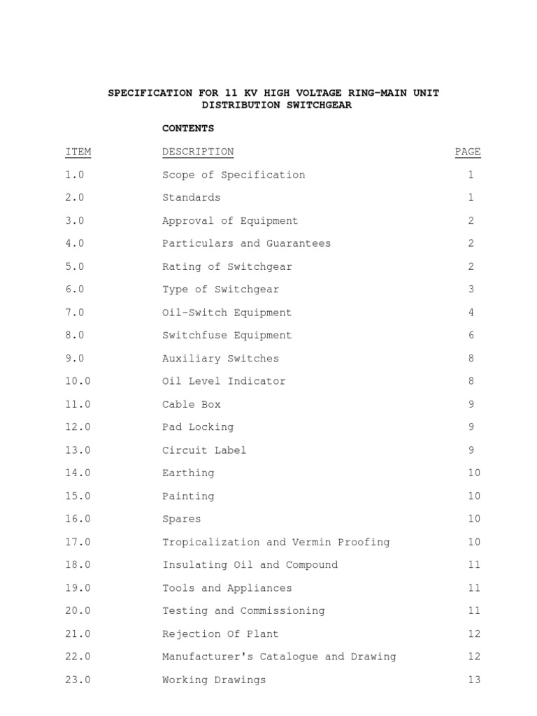 JKR Specification For 11 KV High Voltage | PDF | Switch | Fuse (Electrical)