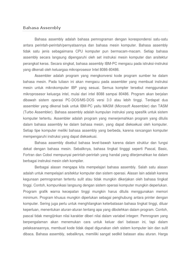 Bahasa Assembly Adalah Bahasa Pemrograman Dengan Korespondensi Satu ...