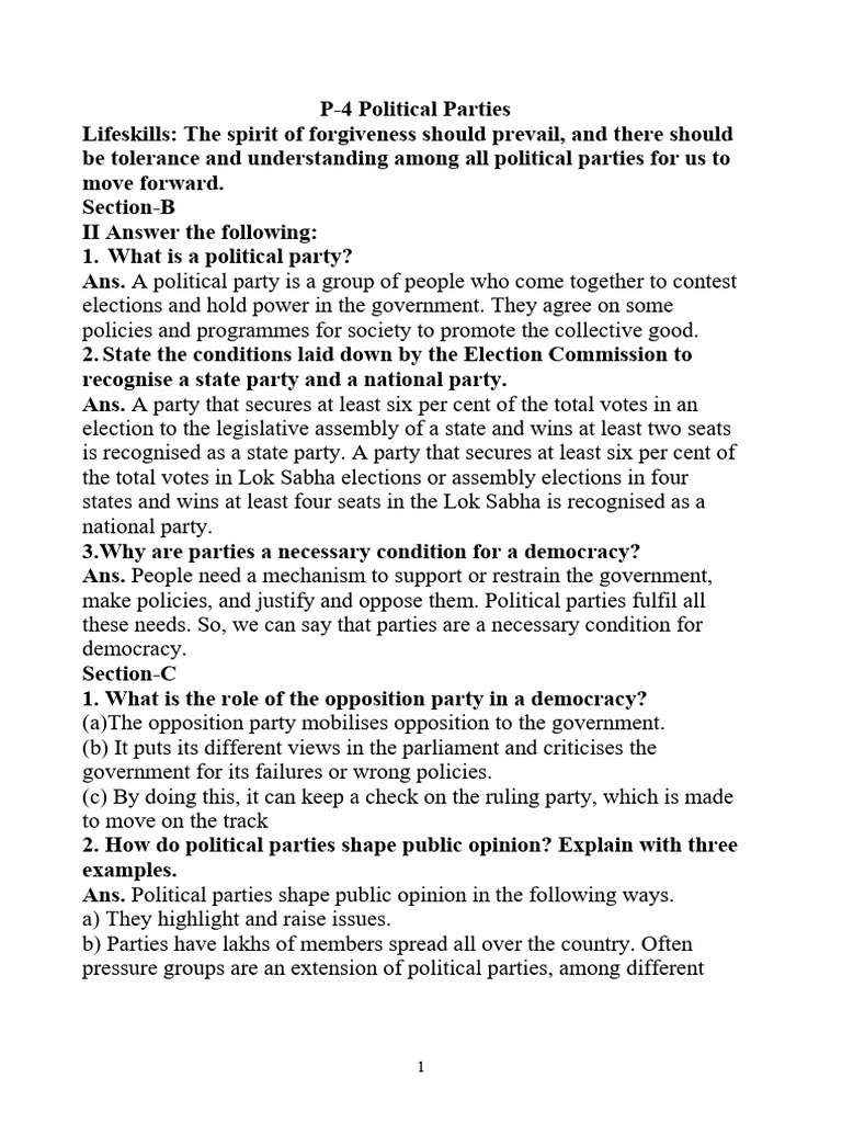 P-4 Political Parties Notes | PDF | Elections | Democracy