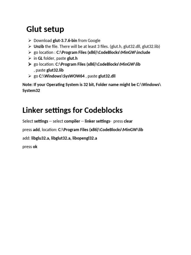 Glut Setup For Codeblocks - N | PDF