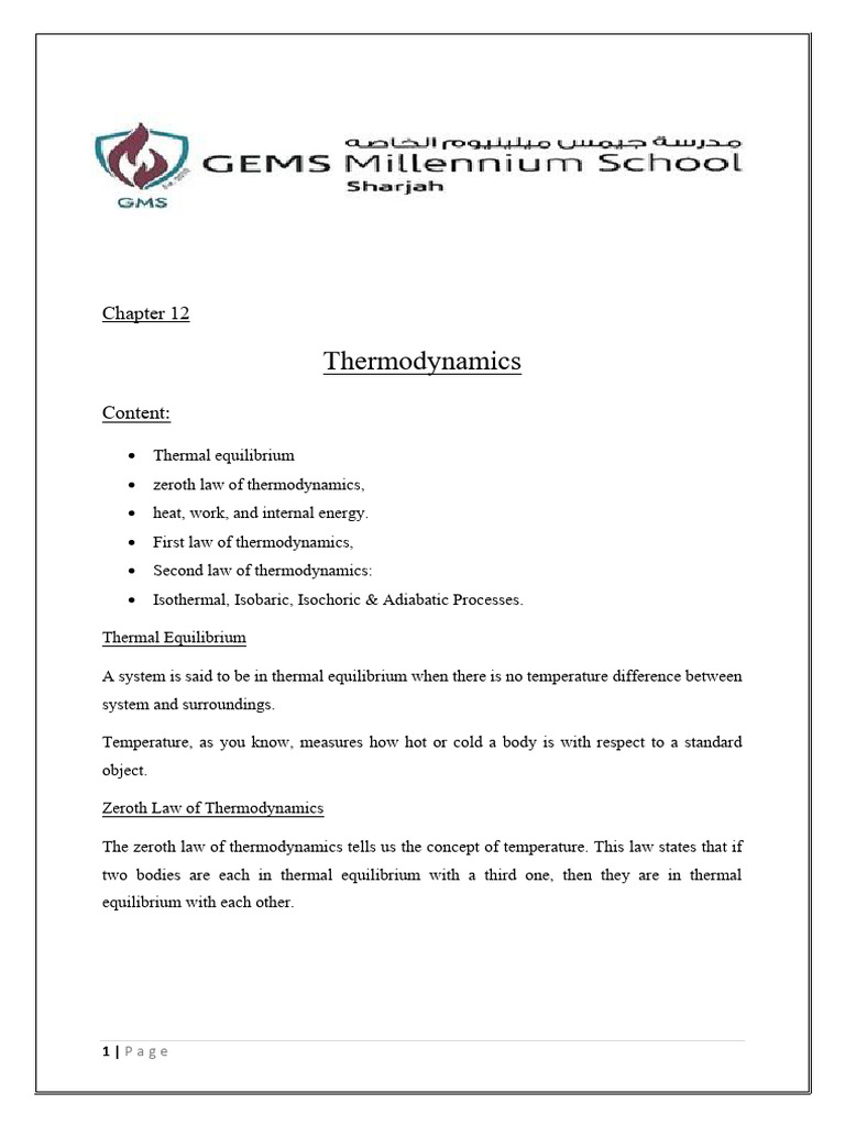 Chapter 11 Thermodynamics GMS Notes | PDF | Heat | Temperature