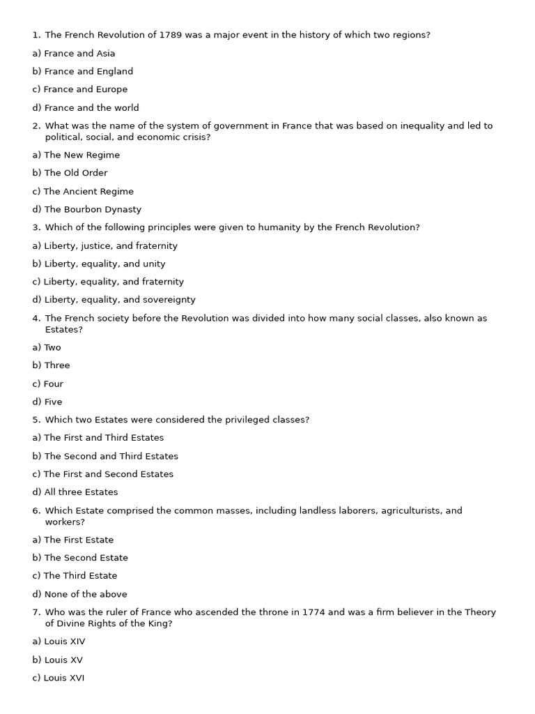 The French Revolution MCQ | PDF | French Revolution | Reign Of Terror