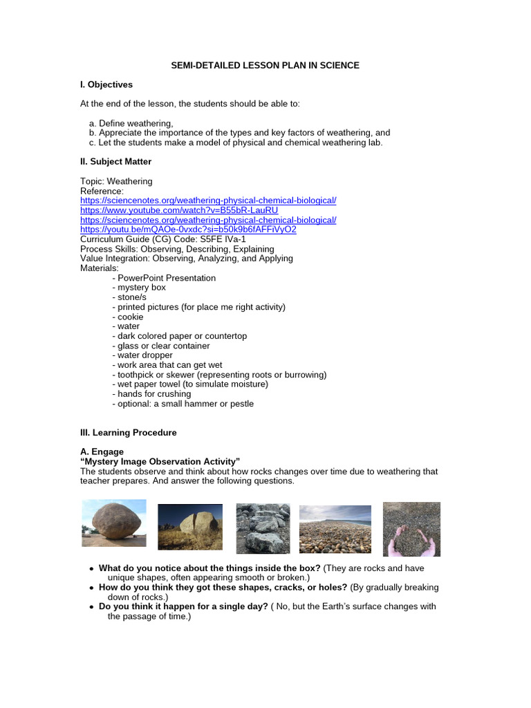 Weathering Semi Detailed LP (Revised) | PDF | Weathering | Soil