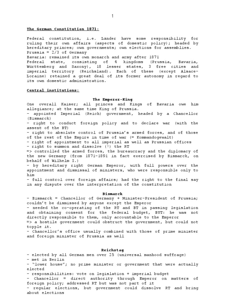 The German Constitution 1871 | PDF | German Empire | Prussia
