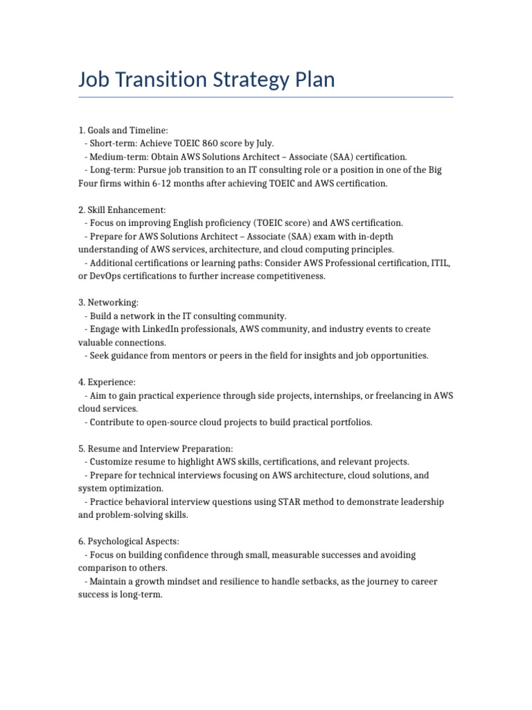 Job Transition Strategy Plan v4 | PDF
