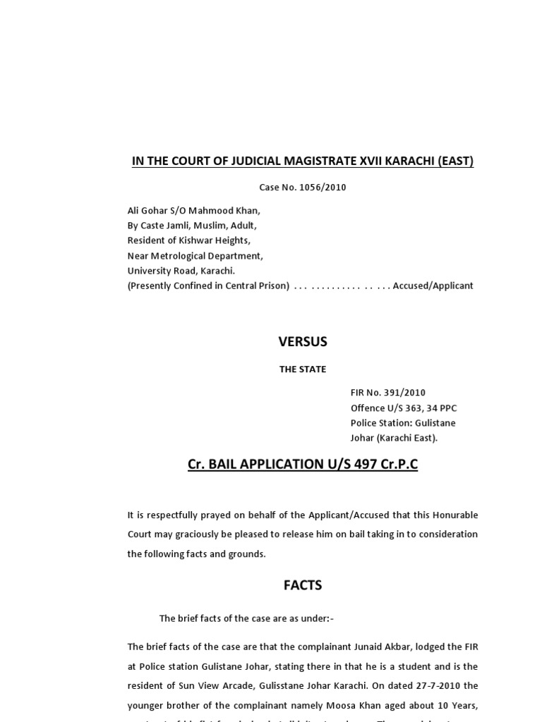 Bail Application Ali Gohar Jamali - 363 PPC JM | PDF | Bail | Misconduct