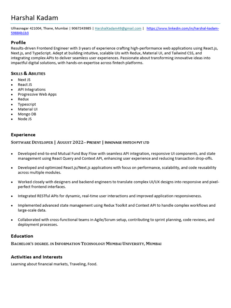 Harshal Kadam Resume 2025-1 | PDF
