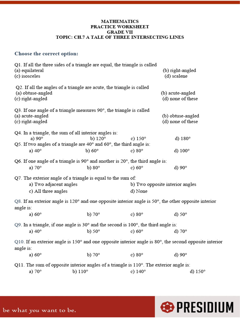 A Tale of 3 Intersecting Lines Worksheet1 | PDF | Triangle | Angle